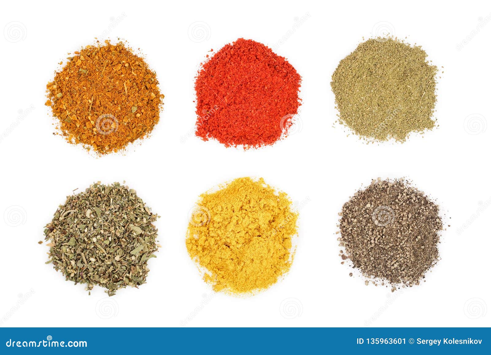 Mix of Spices Isolated on a White Background. Top View. Flat Lay. Set ...