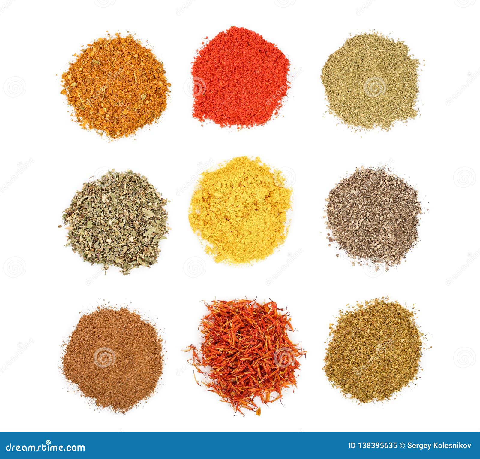 Mix of Spices Isolated on a White Background. Top View. Flat Lay. Set ...