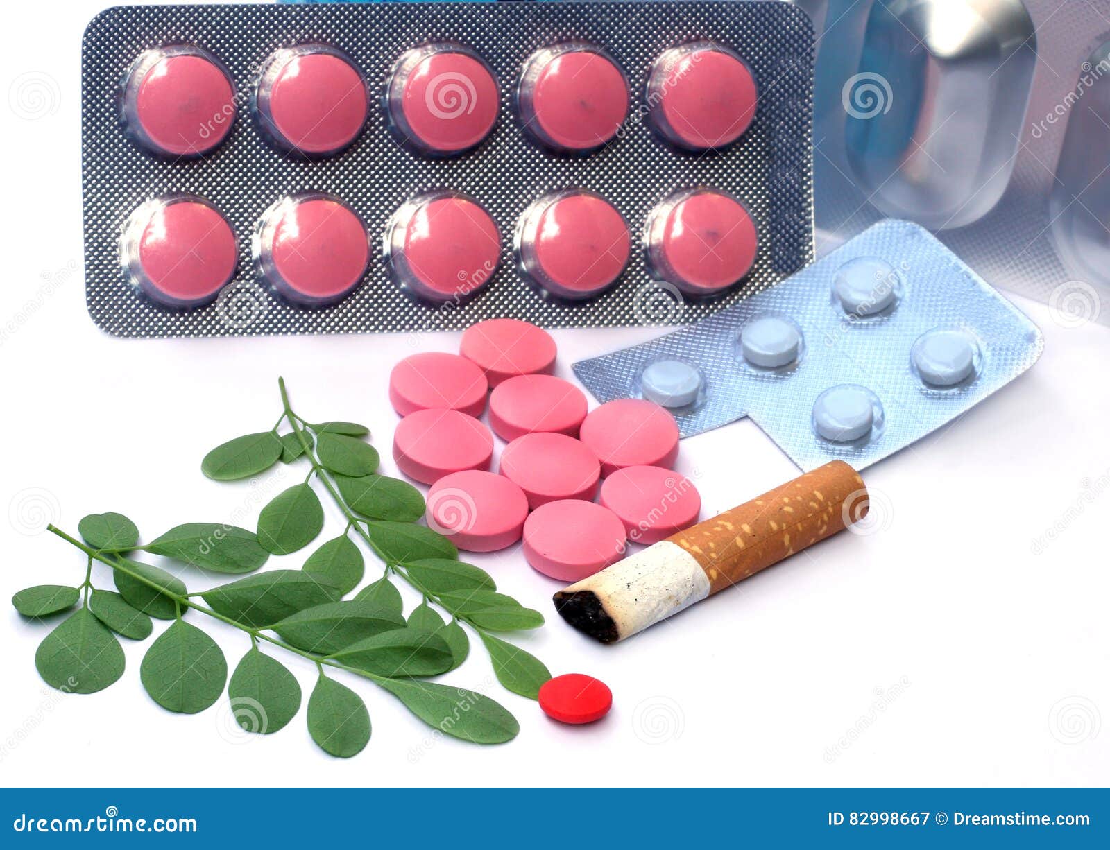 Mix of Tablets and Herbal Supplements and Cigarette Stock Image - Image ...