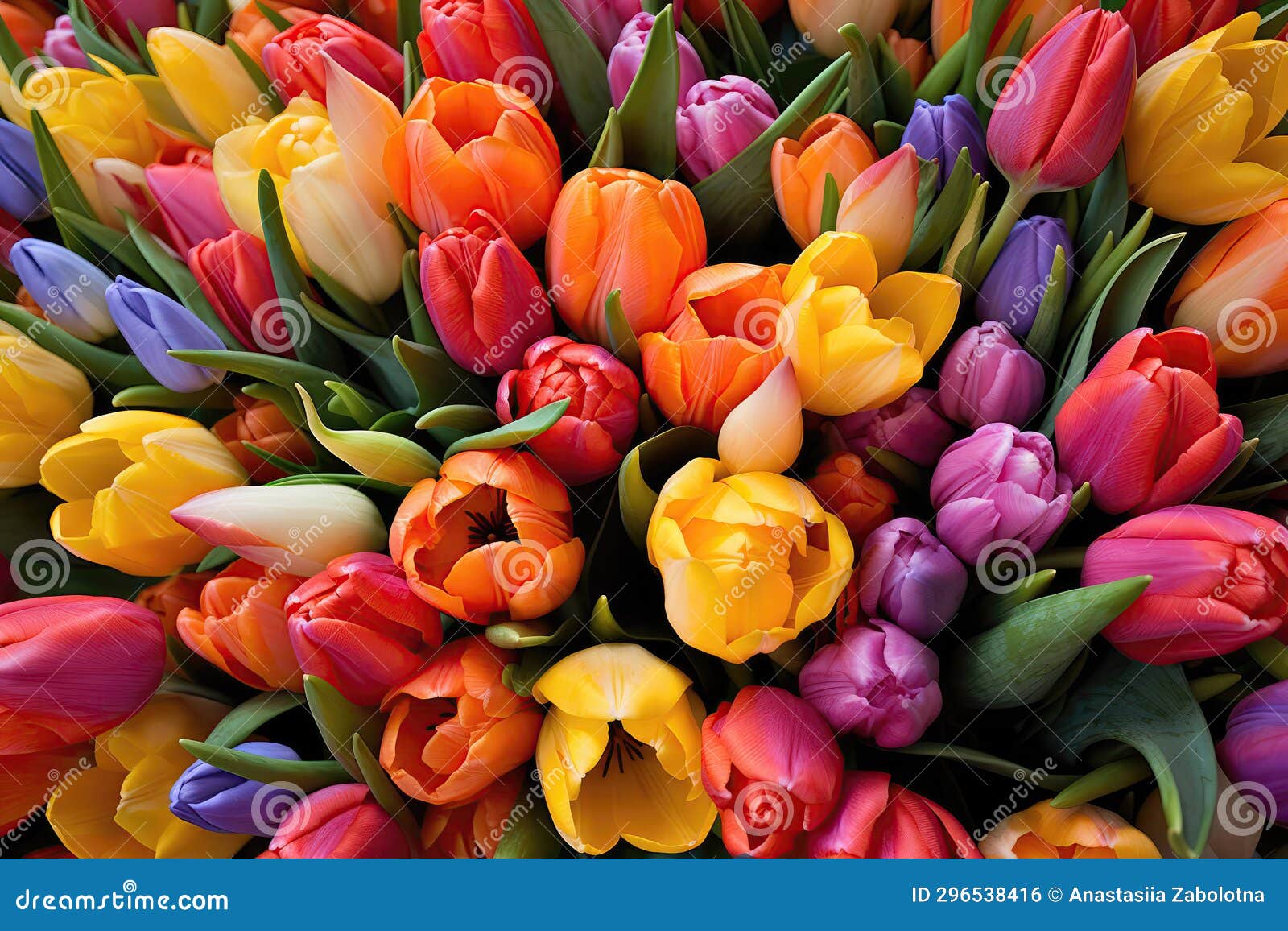 Mix of Tulips in Various Vibrant Hues. Generative AI Stock Illustration ...