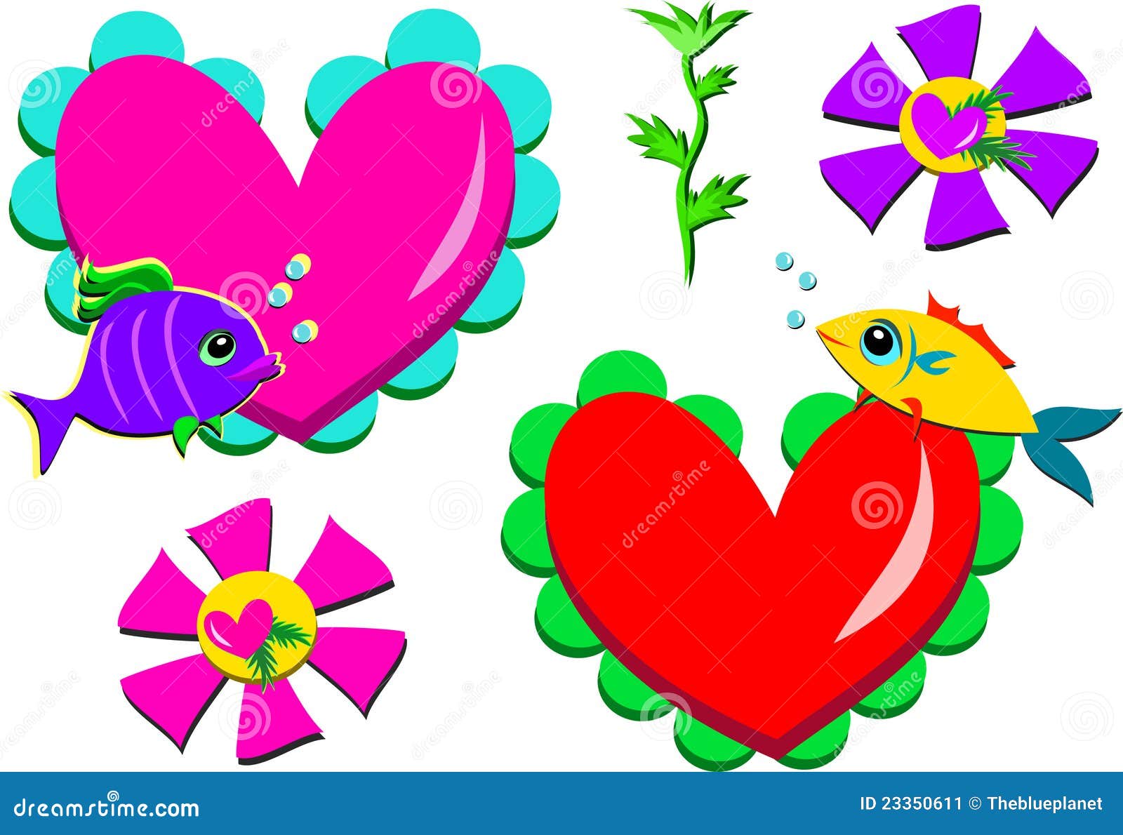Mix of Valentine Fish and Hearts Stock Vector - Illustration of design ...