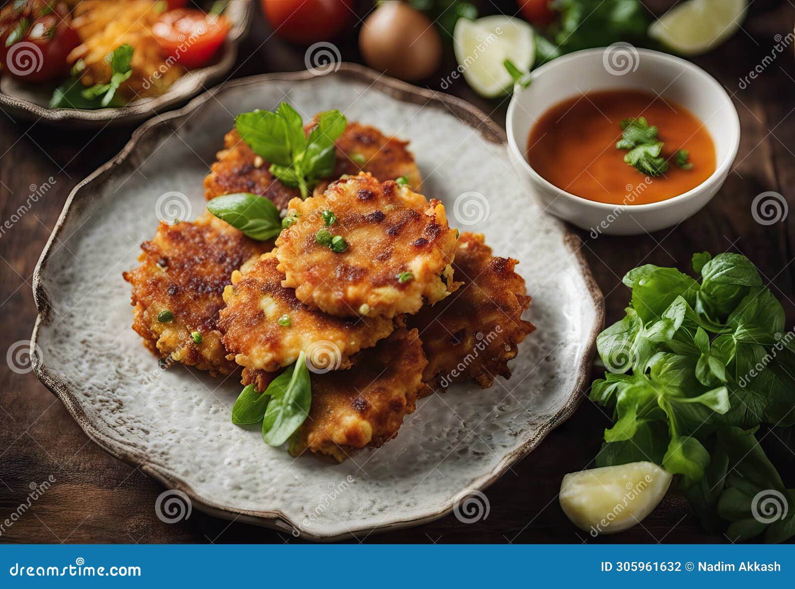 Mix Vegetable Fritters with a Dipping Sauce Stock Illustration ...