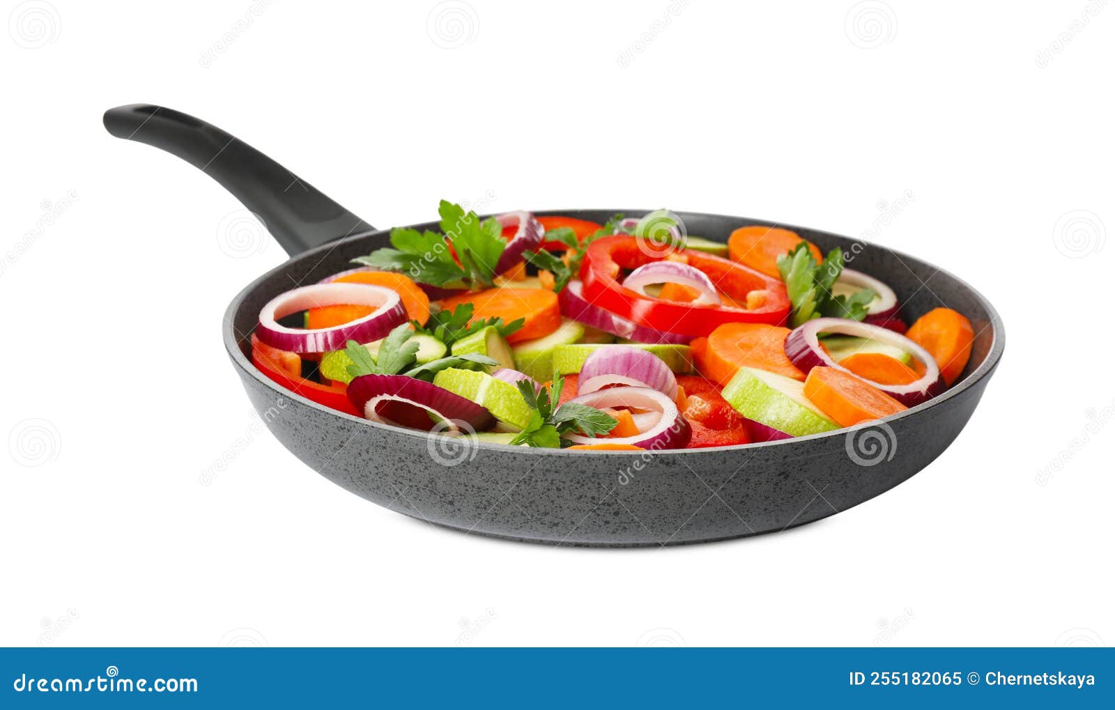Mix of Vegetables in Frying Pan Isolated on White Stock Image - Image ...