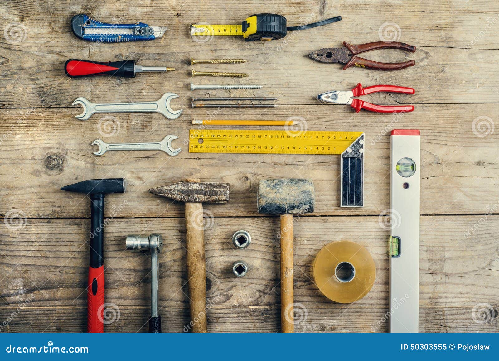Mix of work tools stock image. Image of renovation, craft - 50303555