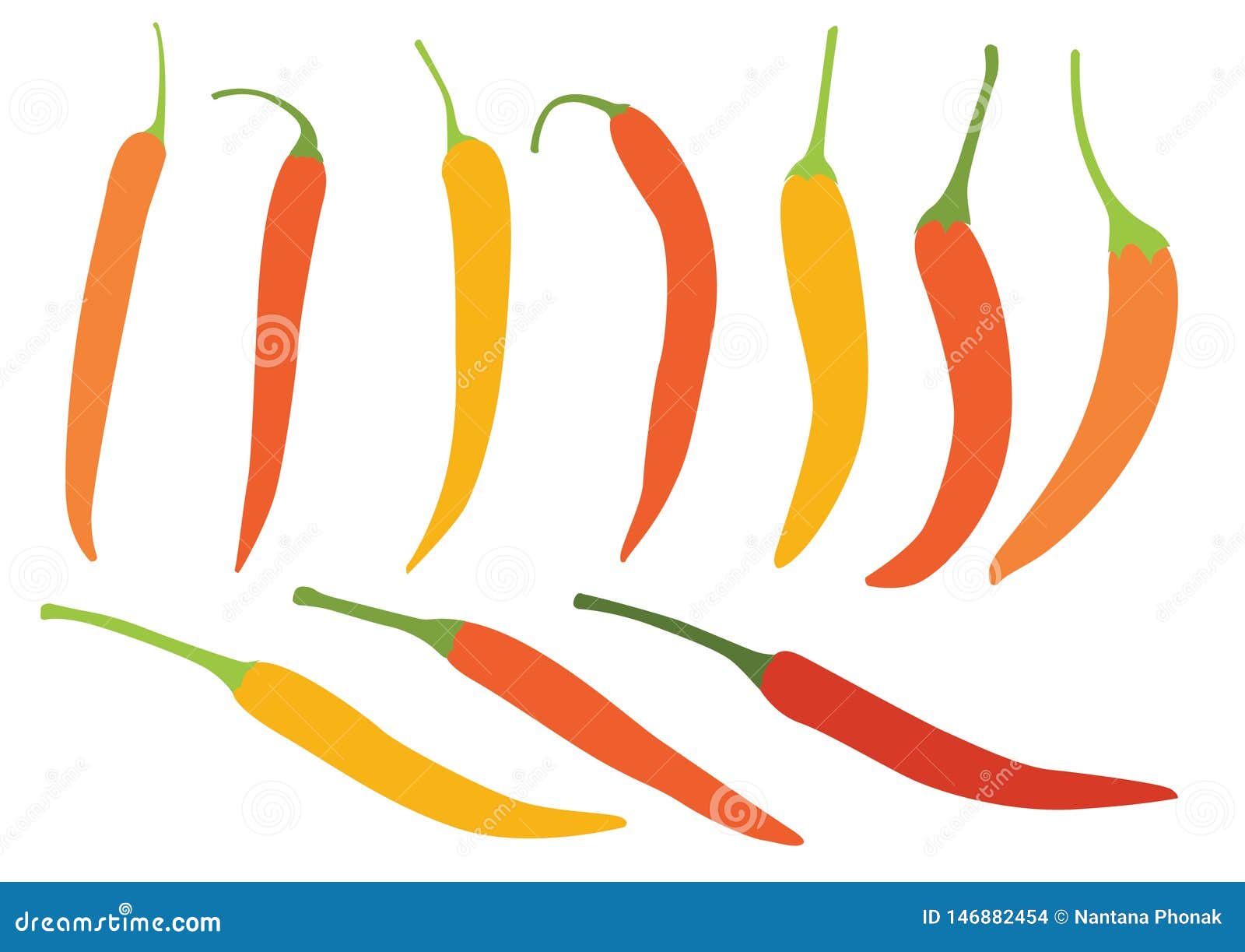 Colour Yellow Orange Chilli Pepper on White Background Illustration ...