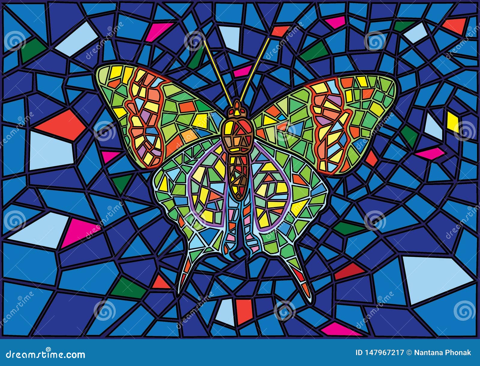 Butterfly Stained Glass Mosaic Blur Background Stock Illustration ...