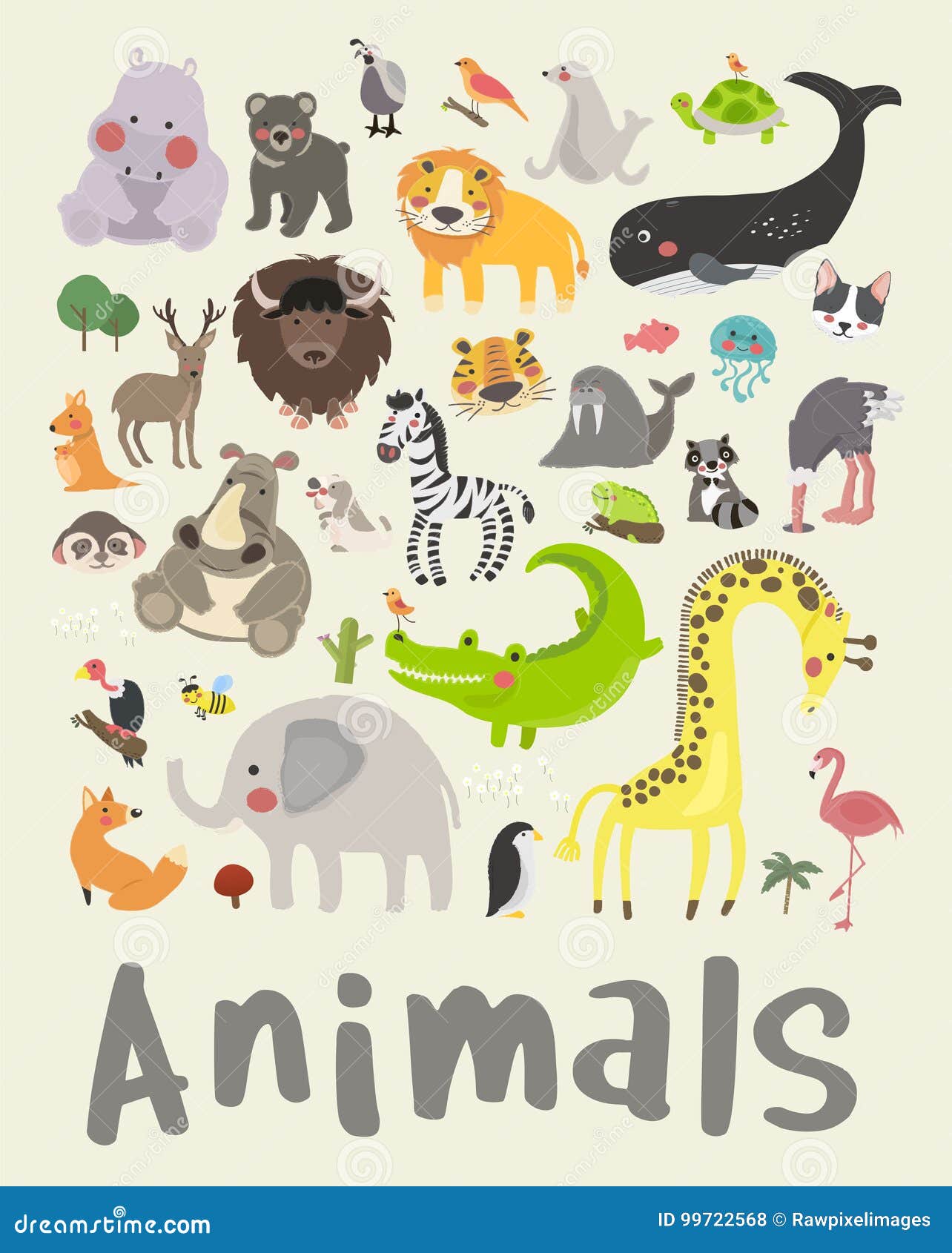 Mixed Animal Doodle Illustration Vector Stock Vector - Illustration of ...