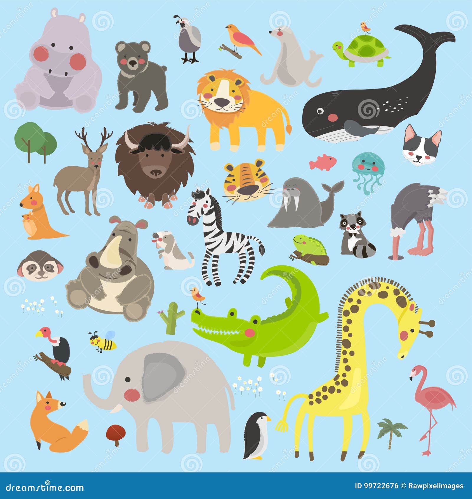 Mixed Animal Doodle Vector Illustration Stock Vector - Illustration of ...