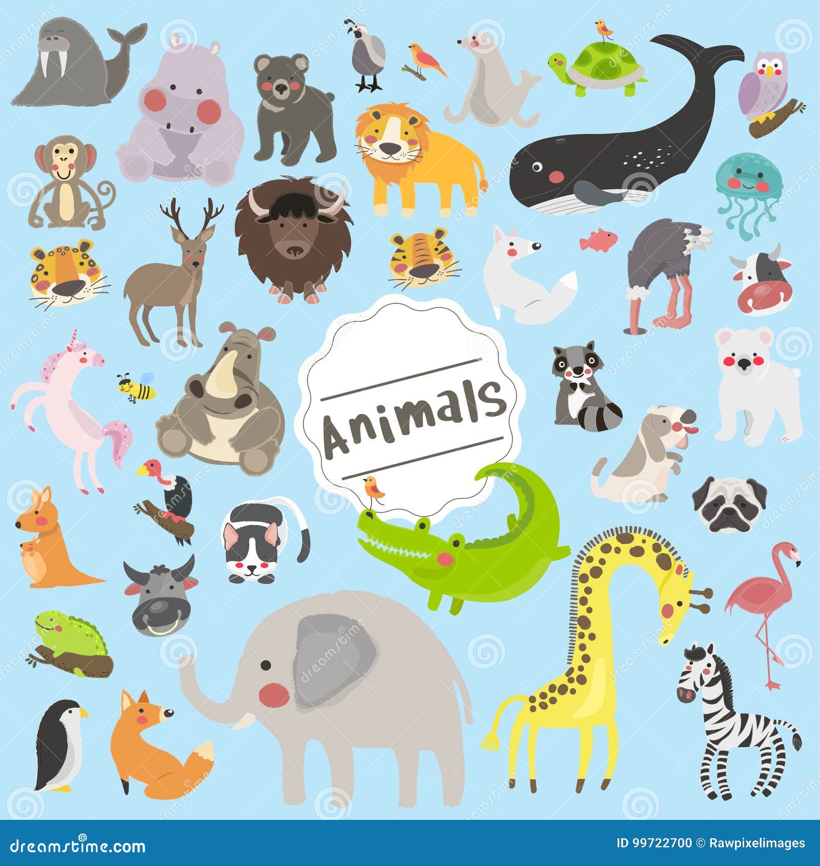 Mixed Animal Doodle Vector Illustration Stock Vector - Illustration of ...