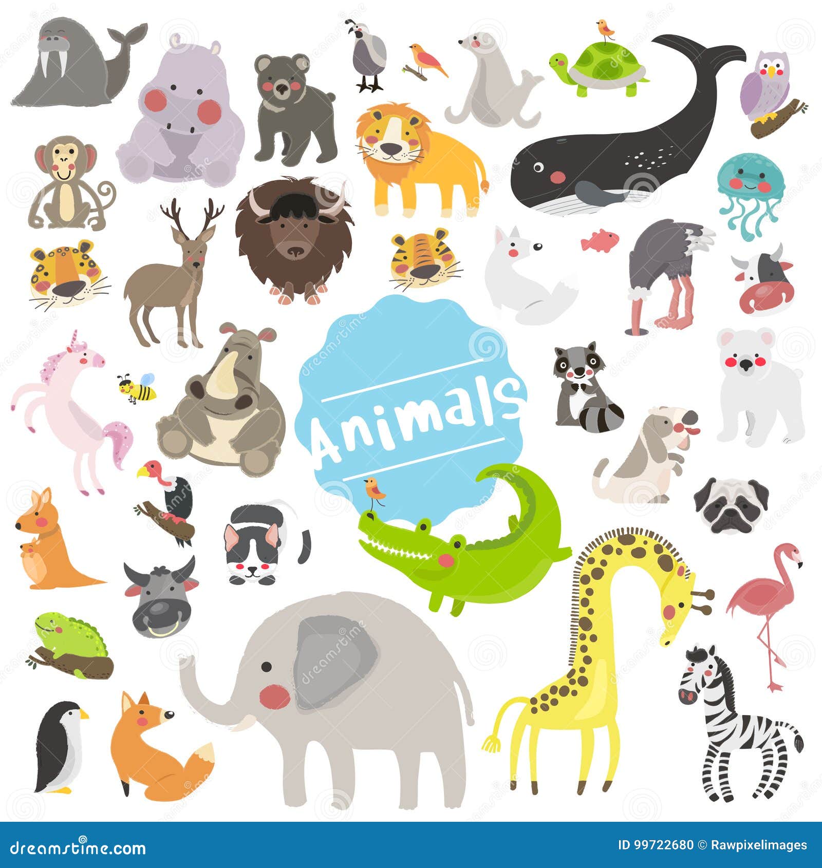 Mixed Animal Doodle Vector Illustration Stock Vector - Illustration of ...