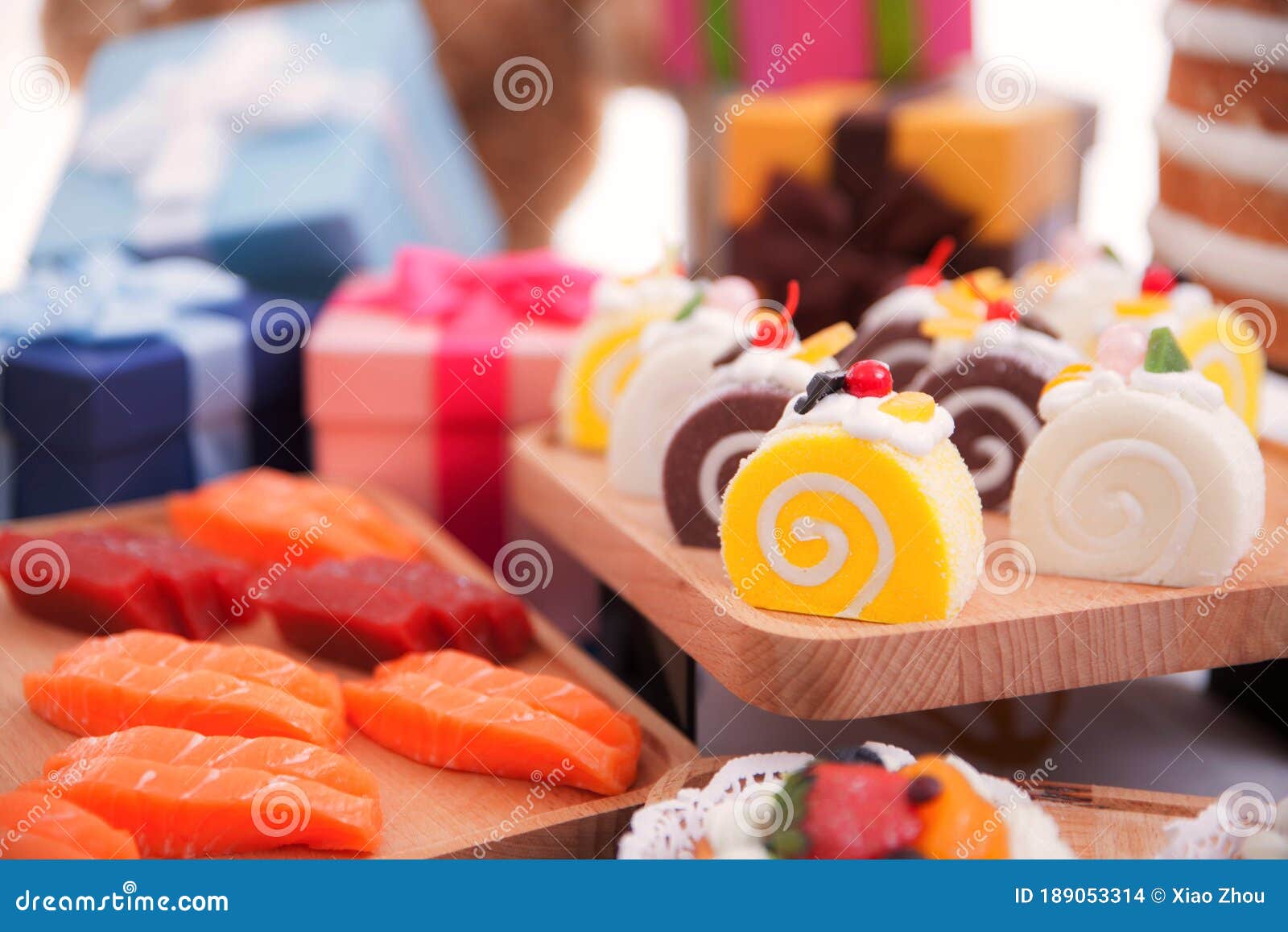 Mixed bakery snacks table stock photo. Image of design - 189053314
