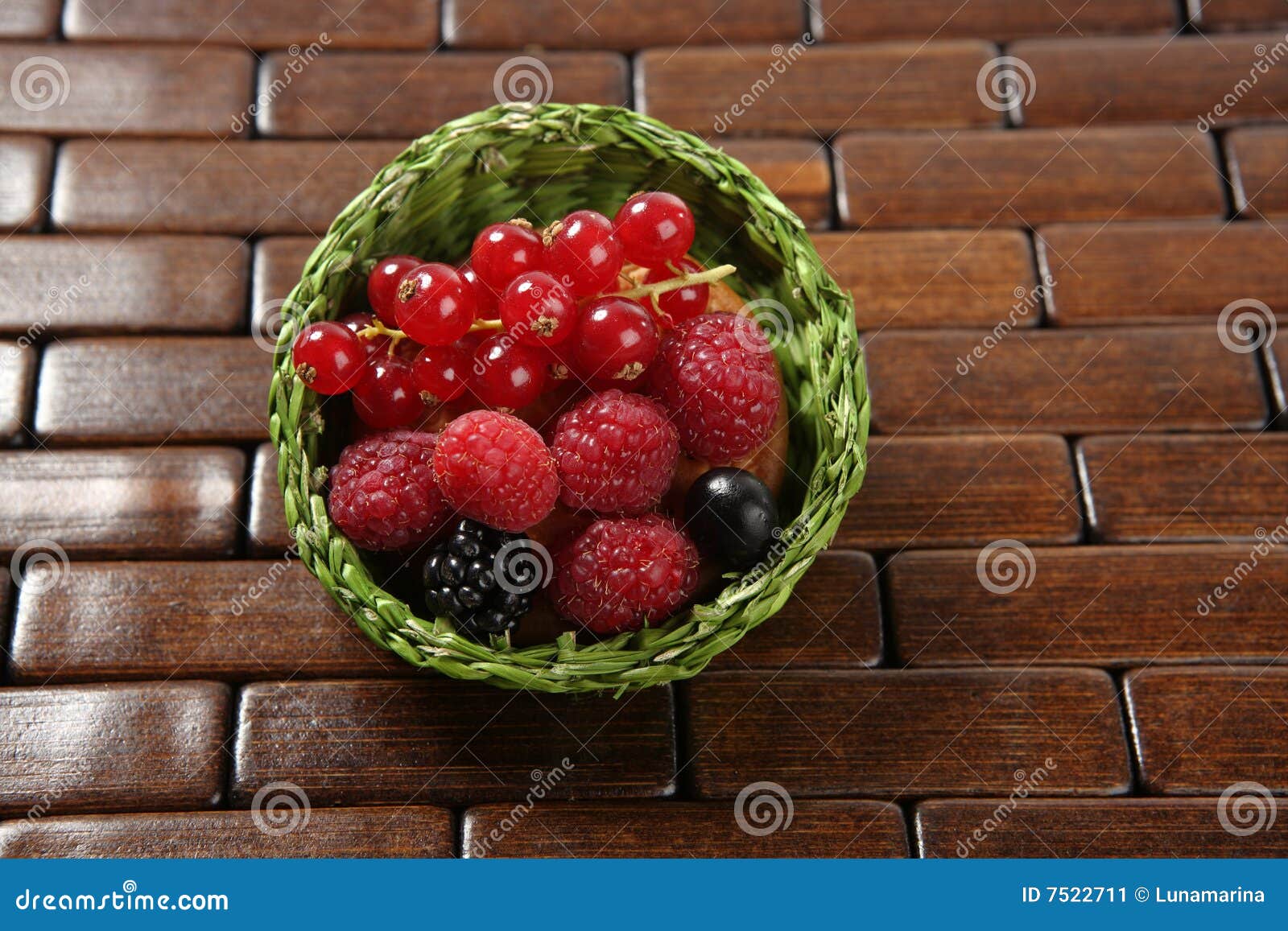 Mixed Berries in a Green Little Basket Stock Image - Image of closeup ...