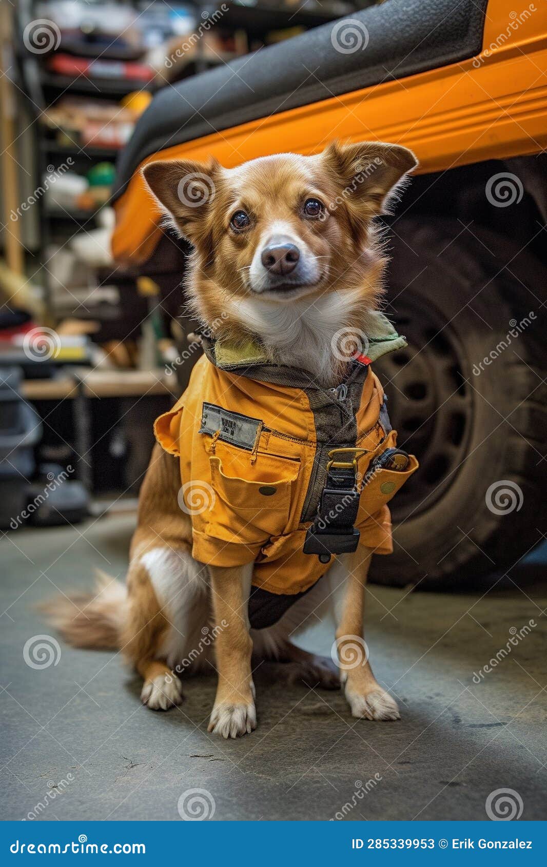 Dog working as a mechanic stock illustration. Illustration of pose ...