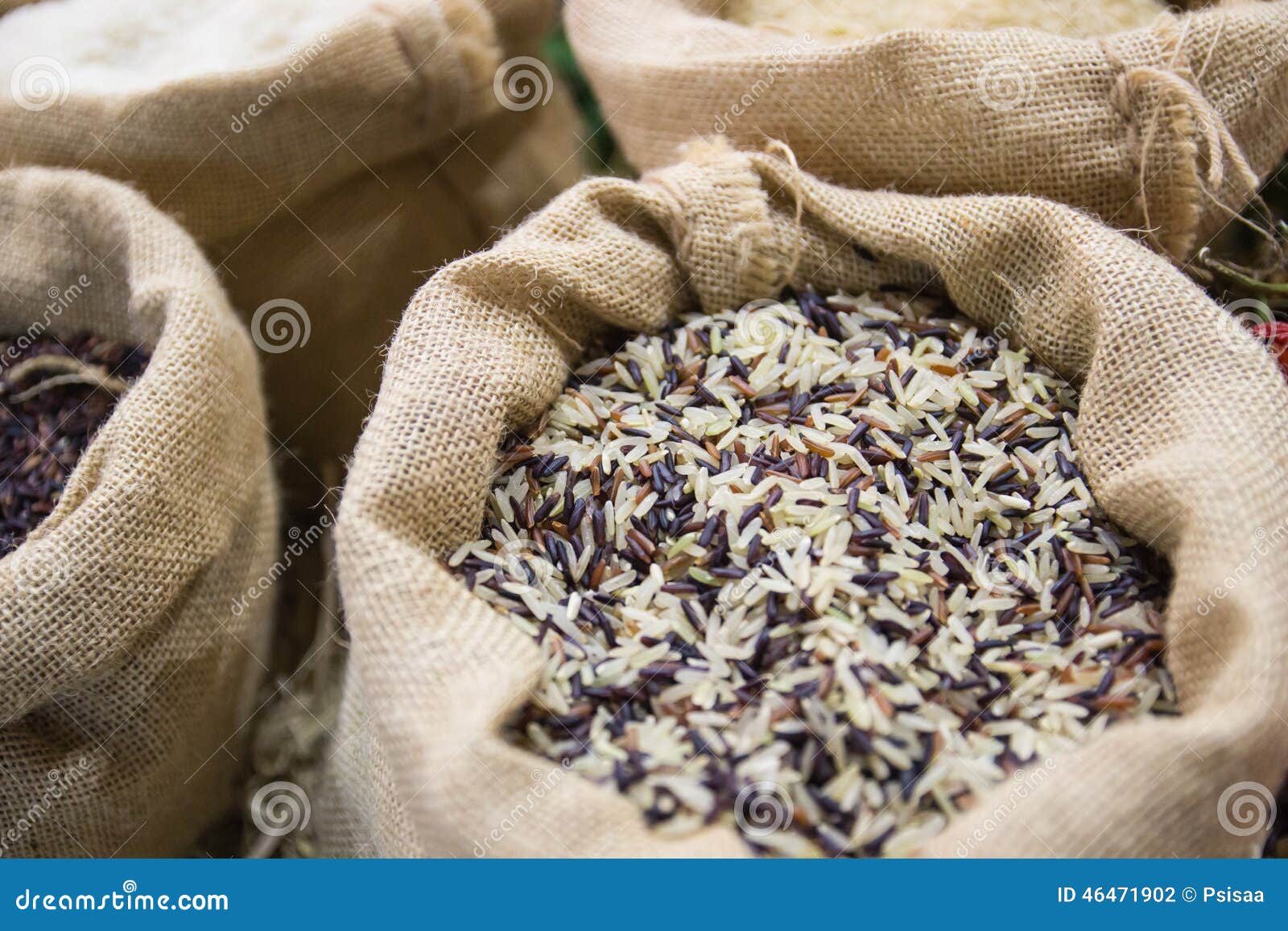 Mixed Brown Rice in the Burlap Sack Stock Photo - Image of closeup ...