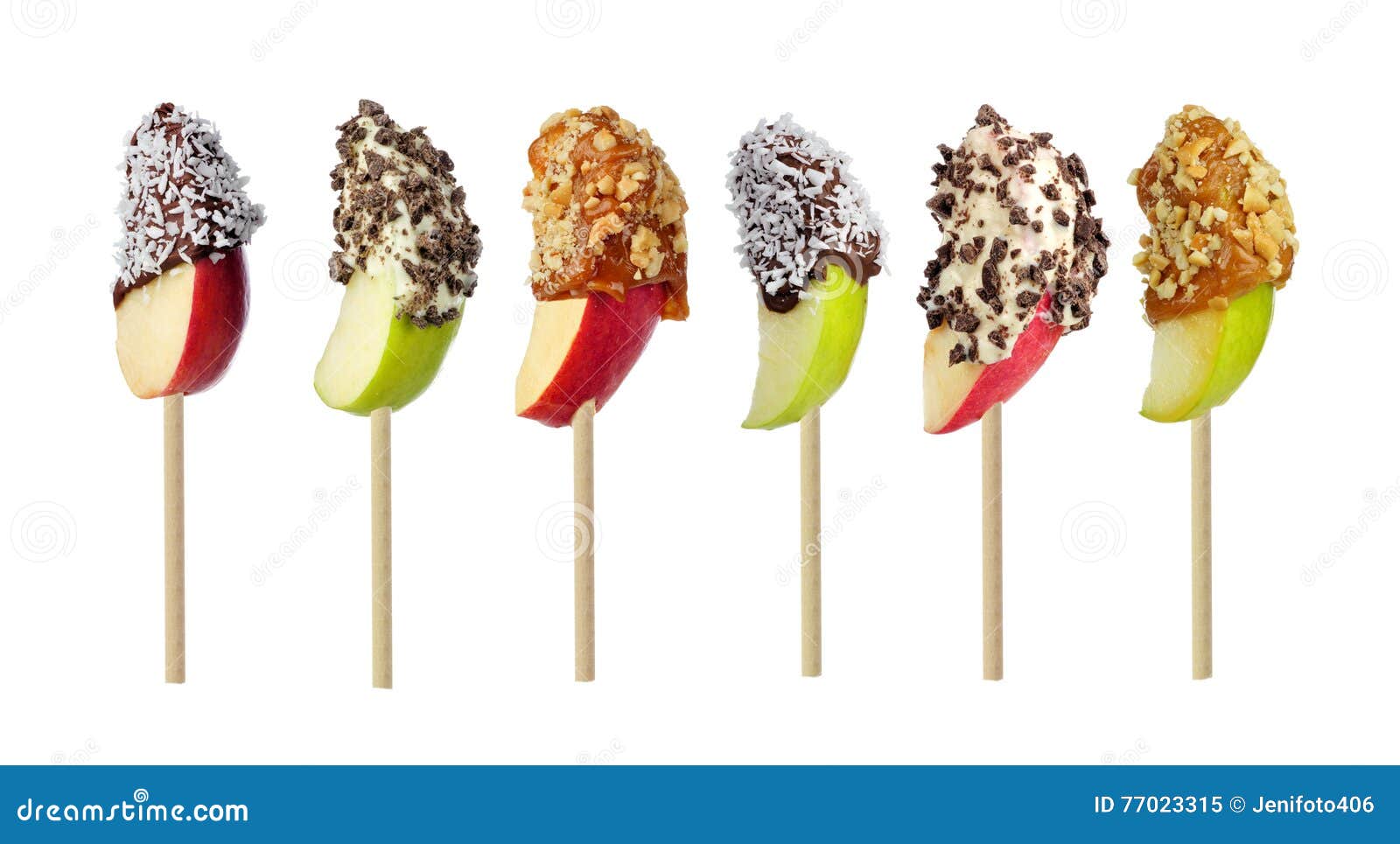 Mixed Candy Dipped Apple Slices Isolated on White Stock Image - Image ...
