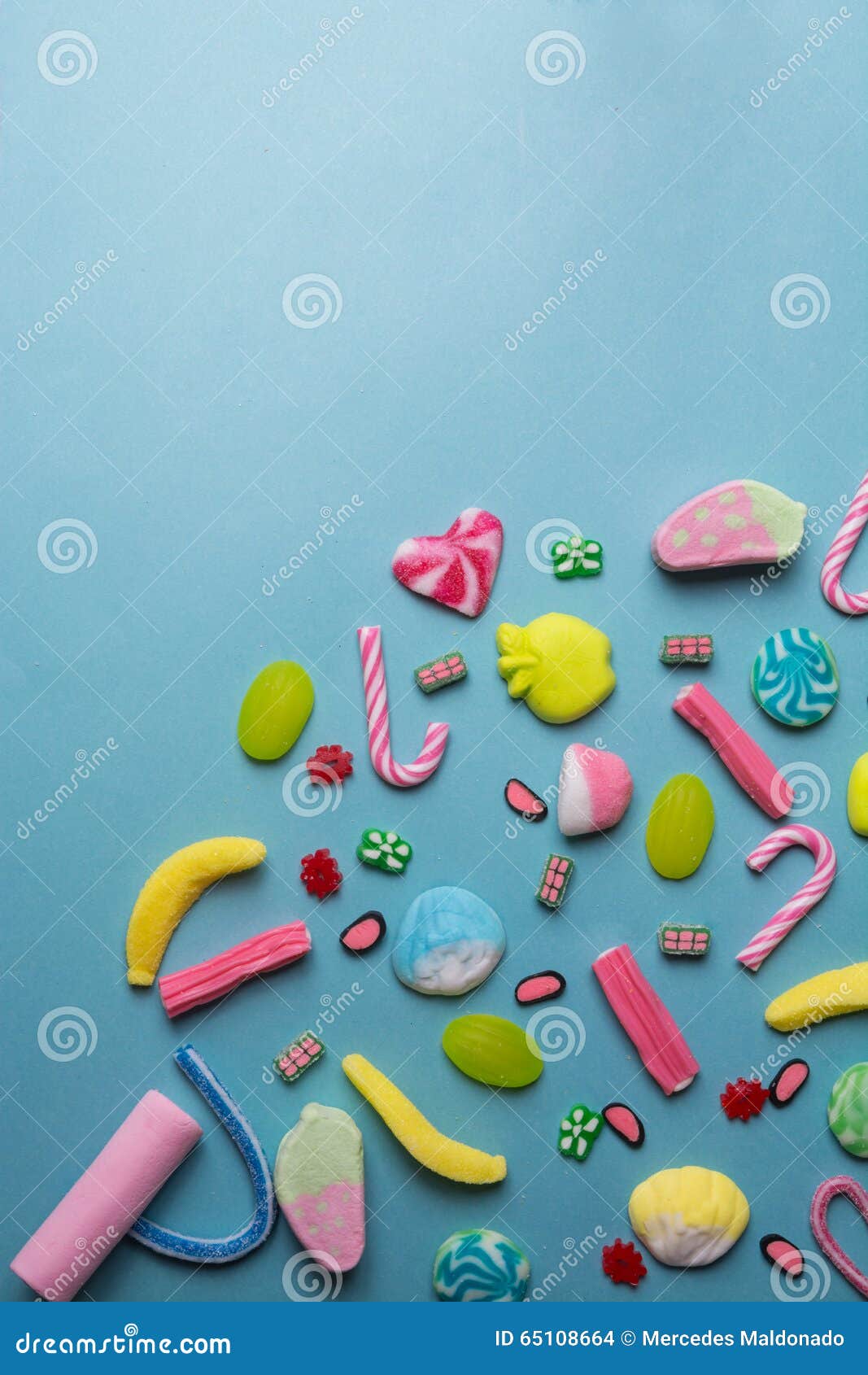 Mixed Collection of Colorful Candy, on Blue Background Stock Photo ...