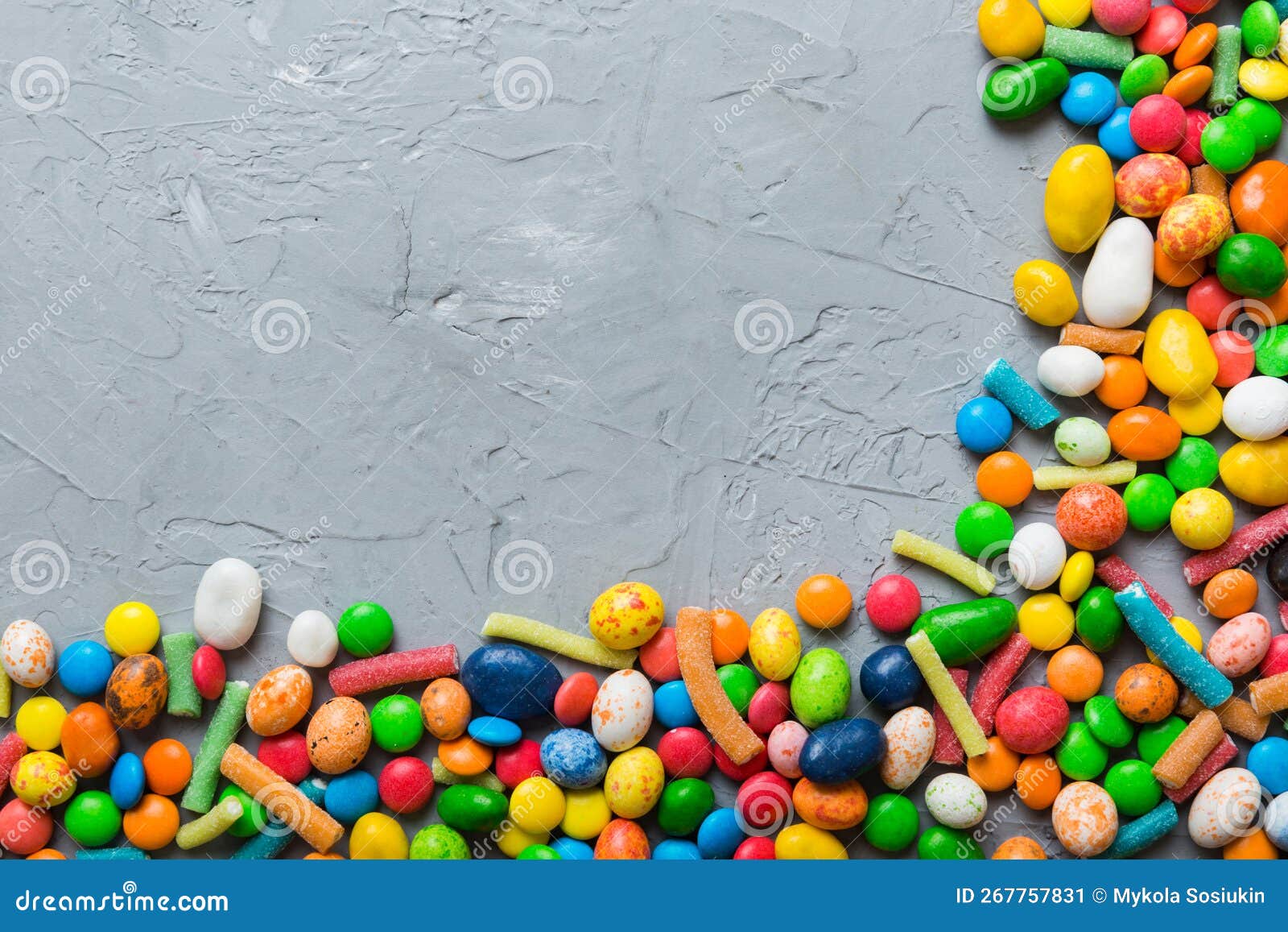 Mixed Collection of Colorful Candy, on Colored Background. Flat Lay ...