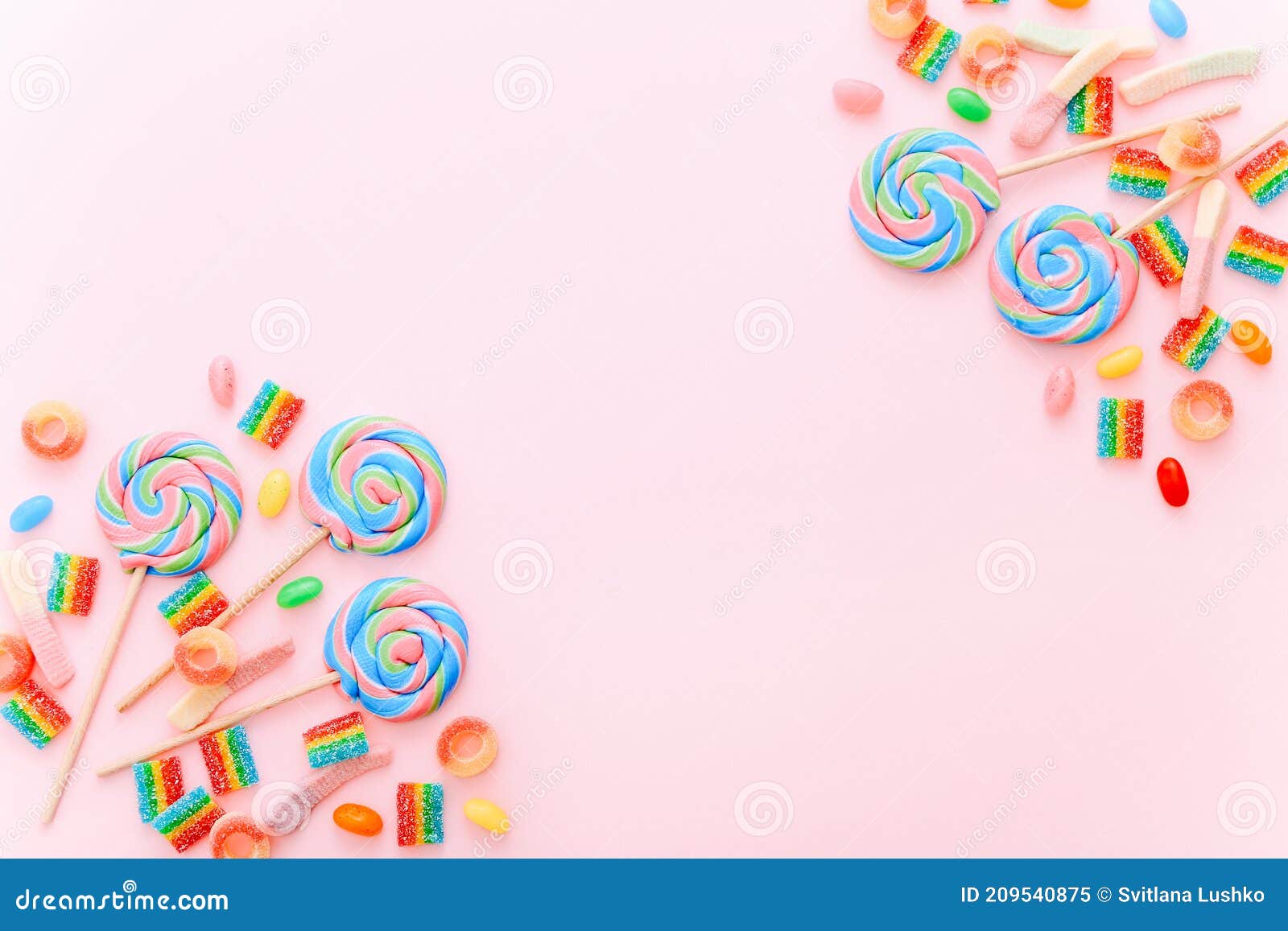 Mixed Collection of Colorful Candy, on Pink Background. Flat Lay, Top ...