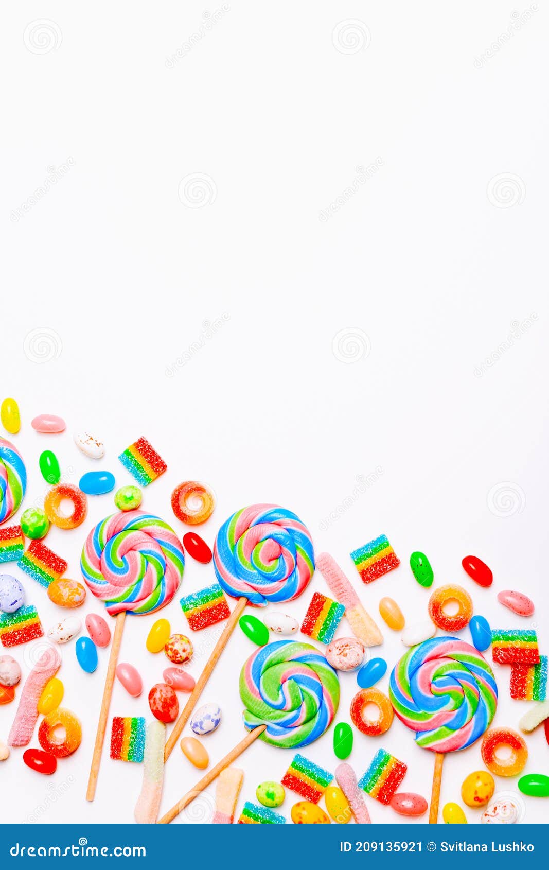 Mixed Collection Of Colorful Candy, On White Background. Flat Lay, Top ...