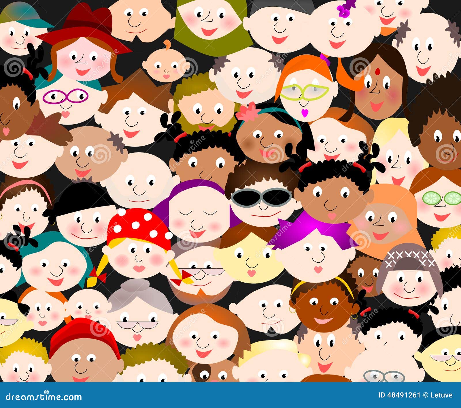 Mixed Colourful Crowd Cartoon People Stock Illustration - Illustration ...