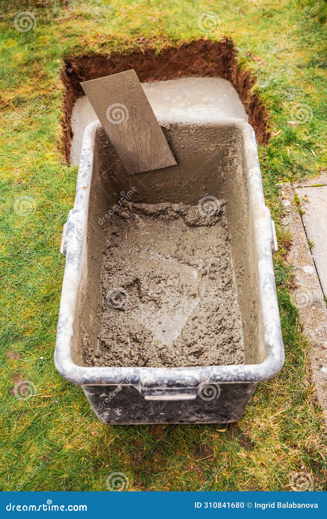 Mixed Concrete in a Bucket, Construction Work in a Garden Stock Photo ...