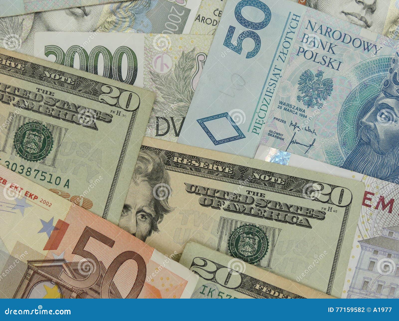 Mixed currency notes stock photo. Image of poland, sweden - 77159582