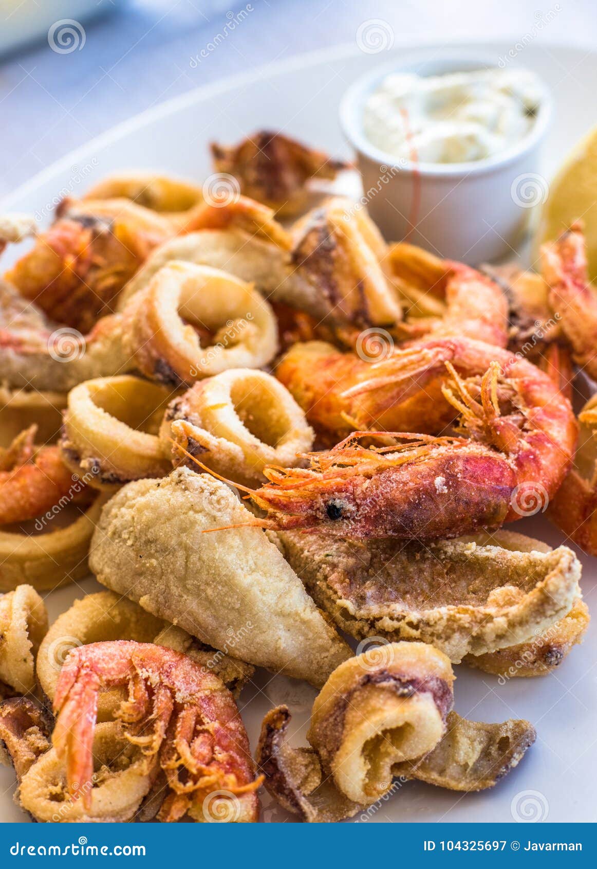 Mixed Deep-fried Fish, Shrimp and Squid Platter Stock Image - Image of ...