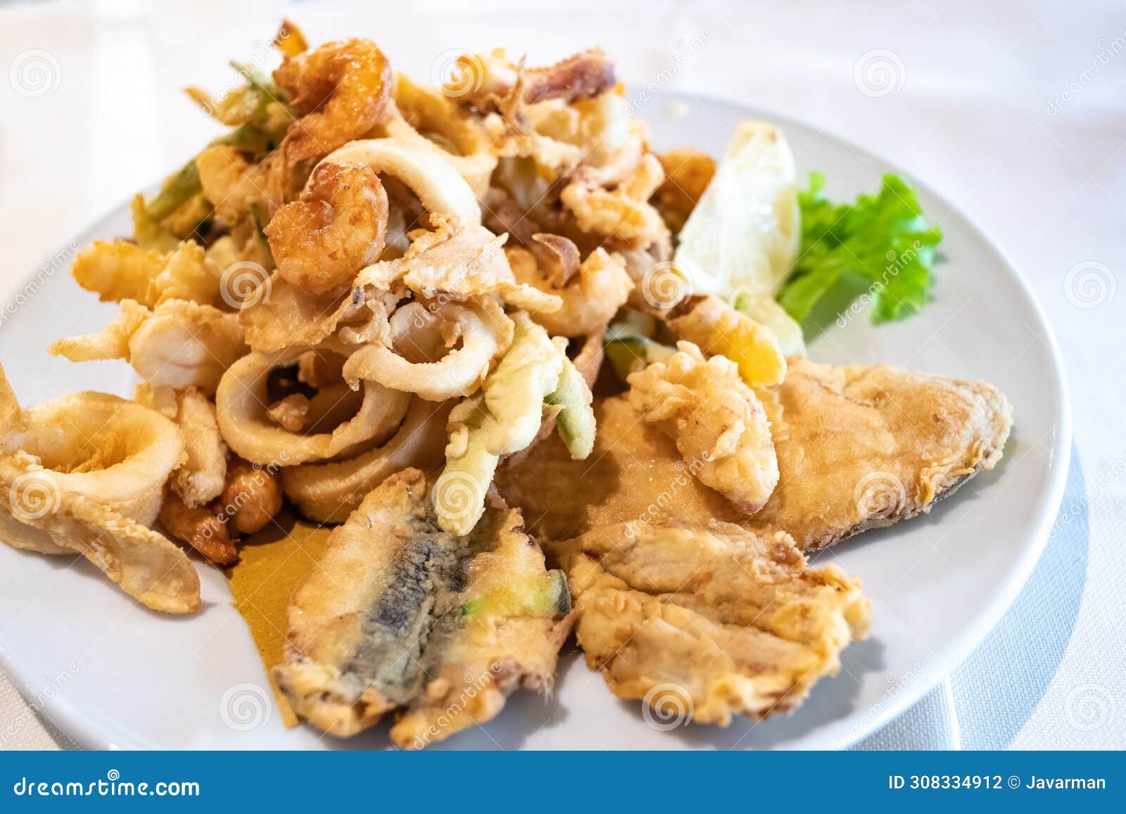 Mixed Deep-fried Fish, Shrimp and Squid Platter Stock Photo - Image of ...