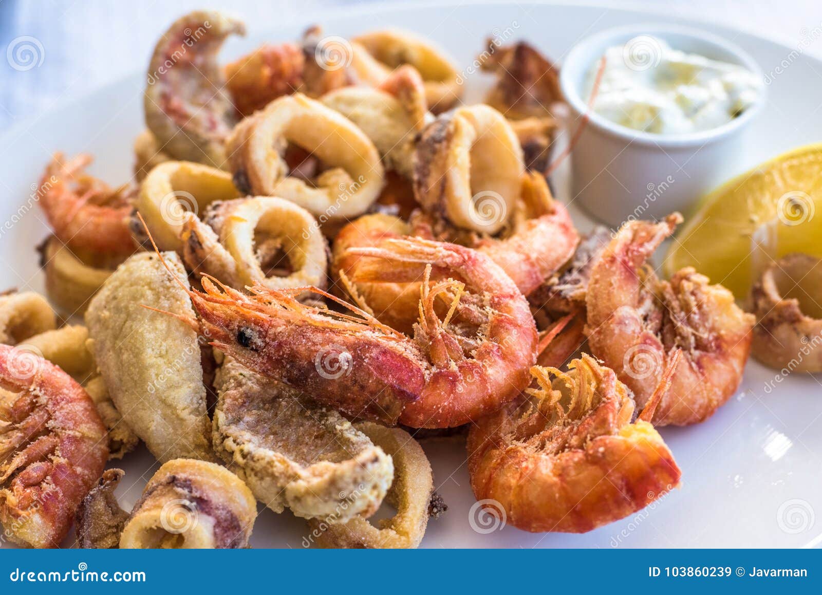 Mixed Deep-fried Fish, Shrimp and Squid Platter Stock Image - Image of ...