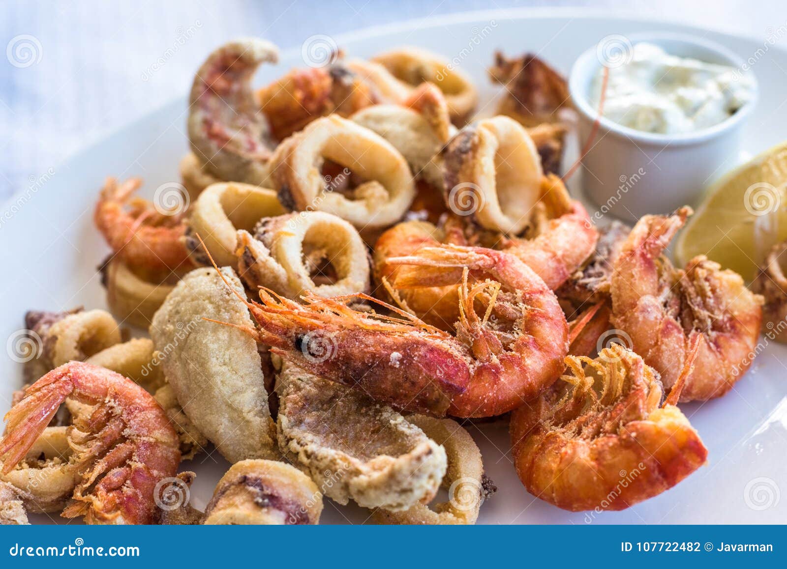 Mixed Deep-fried Fish, Shrimp and Squid Platter Stock Photo - Image of ...