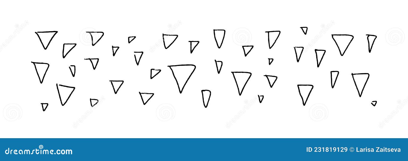 Mixed Doodle Triangles. Pen-drawn Uneven Thin Doodle Shapes. Horizontal ...