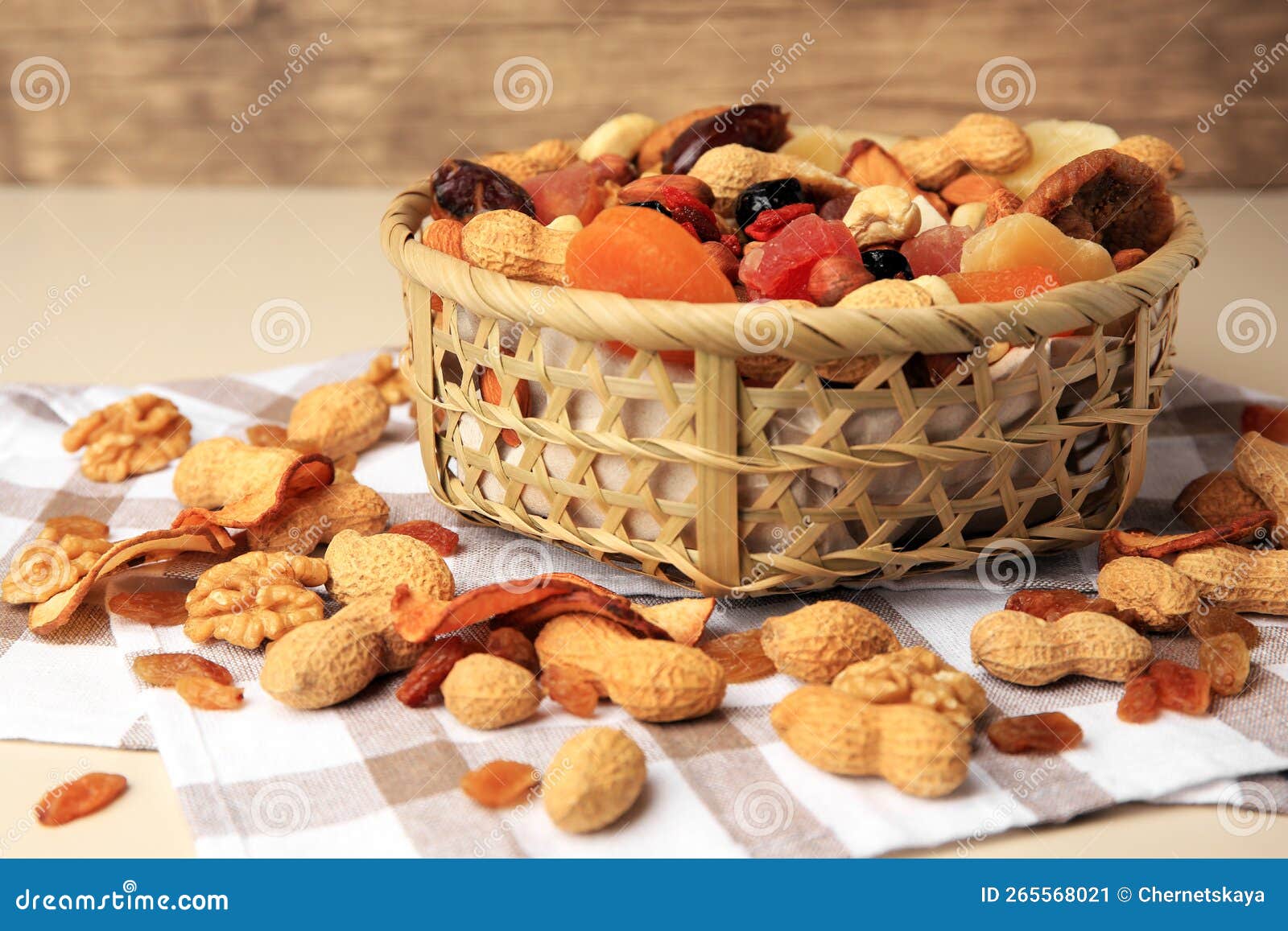 Mixed Dried Fruits and Nuts on Beige Background Stock Image - Image of ...