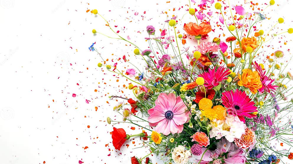 Mixed Flowers Explosion on White Background. Flowers Composition ...
