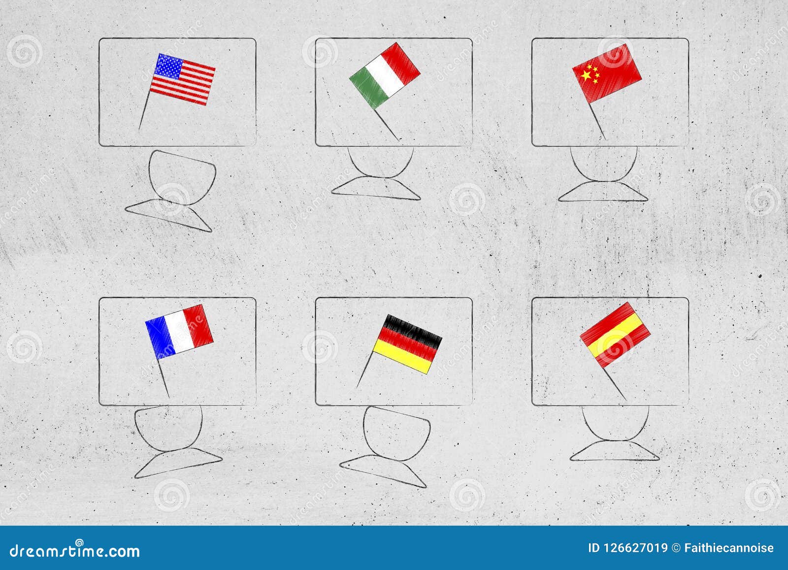 Mixed Foreign Language Flags on Students Desks in Classroom Stock ...