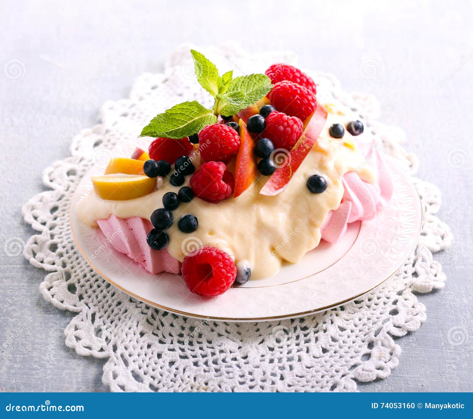 Mixed Fruit and Berry Pavlova Stock Photo - Image of cream, peach: 74053160