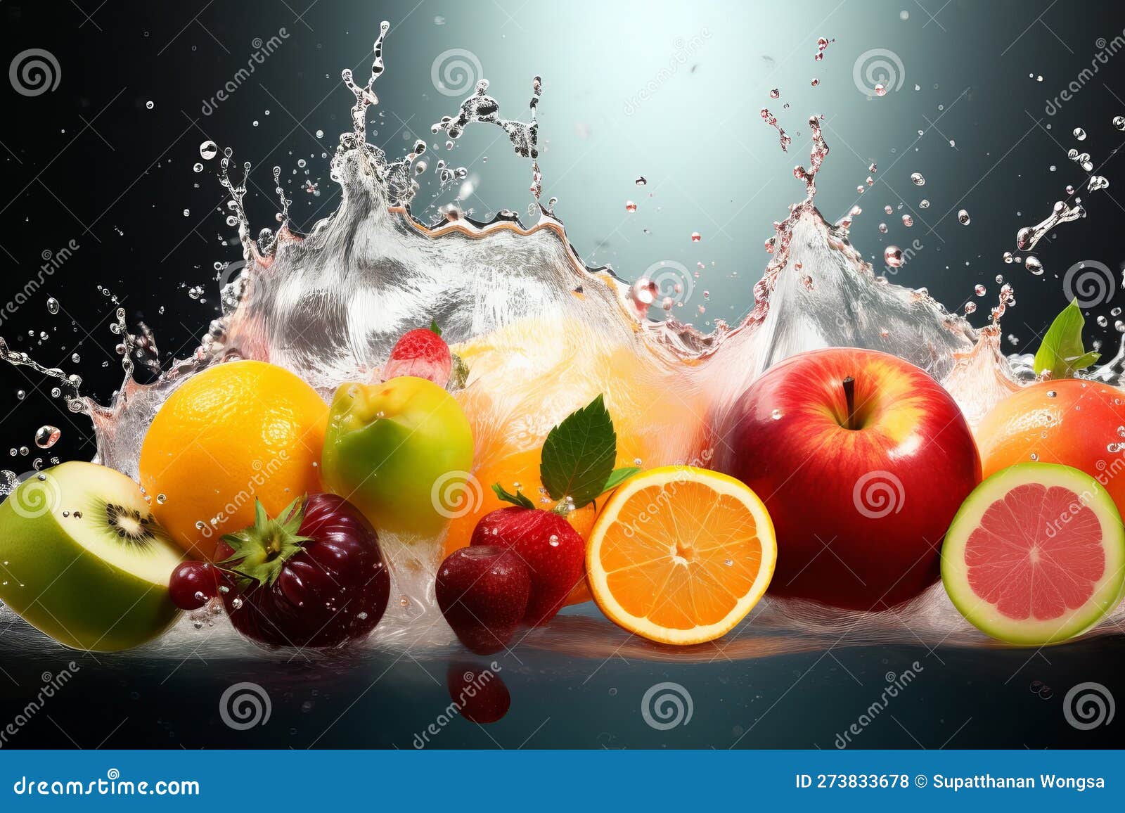 Mixed Fruit on Black Background Water Splash Stock Illustration ...