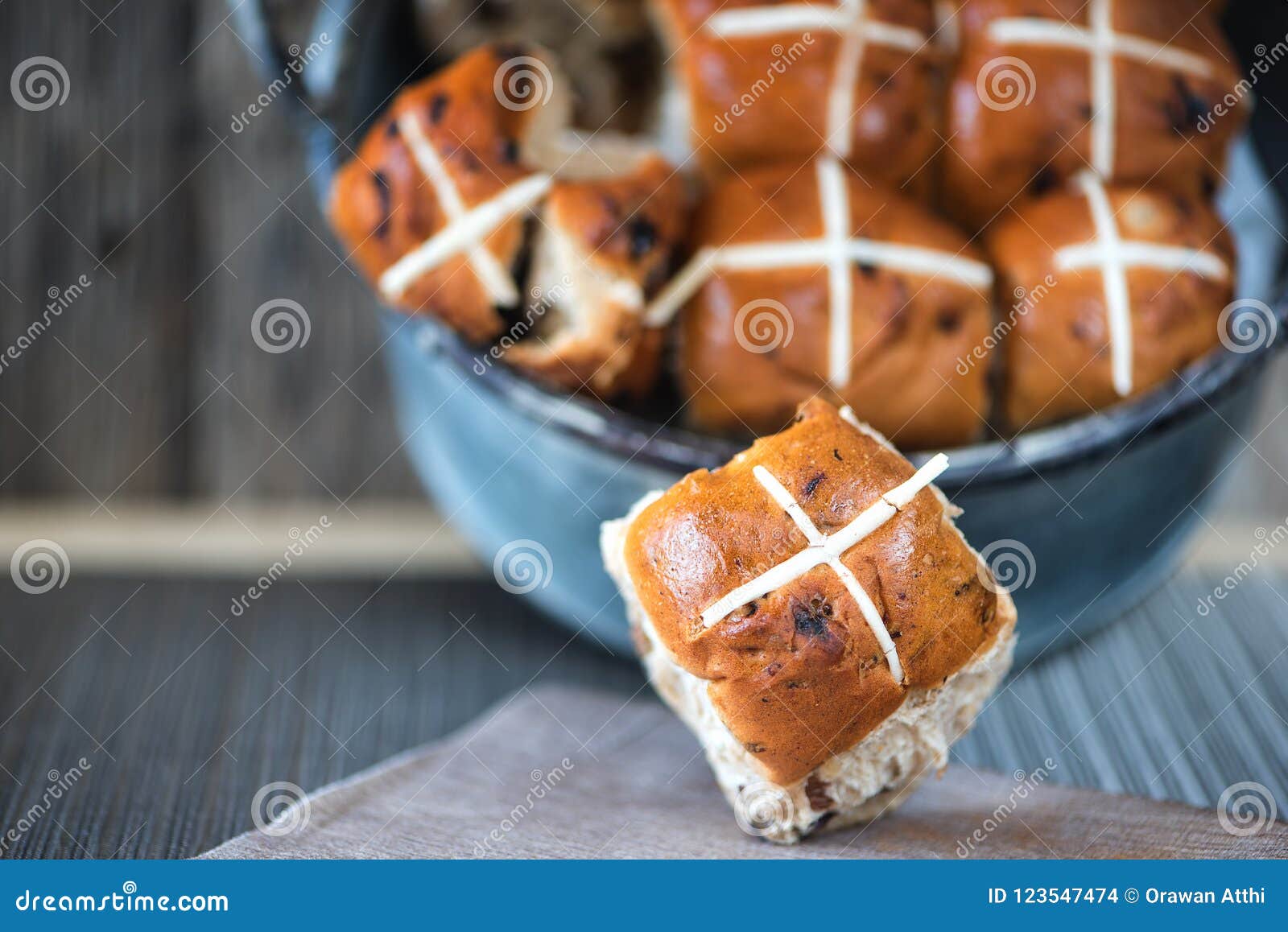Mixed Fruit and Cinnamon Easter Hot Cross Buns Stock Photo - Image of ...