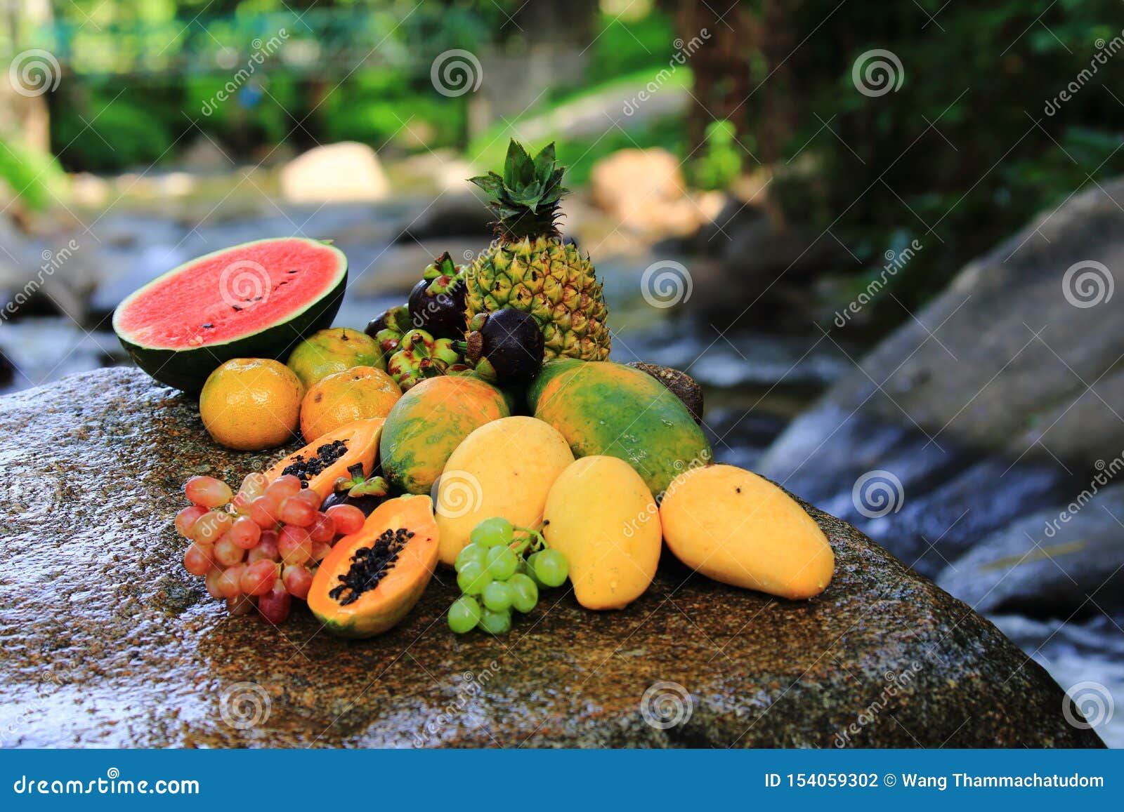 Mixed Fruit on the rocks stock photo. Image of green - 154059302