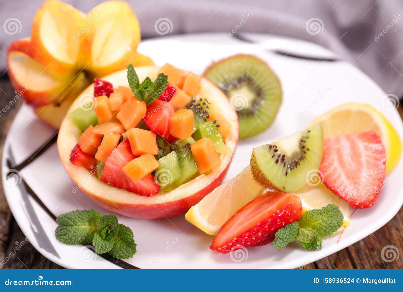 Mixed Fruit Salad with Apple Stock Photo - Image of sweet, dessert ...
