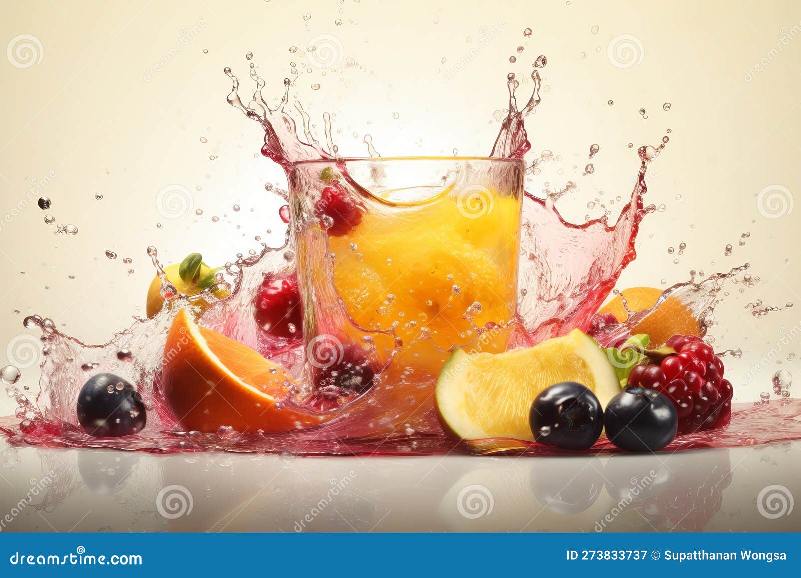 Mixed Fruit on White Background Water Splash Stock Illustration ...