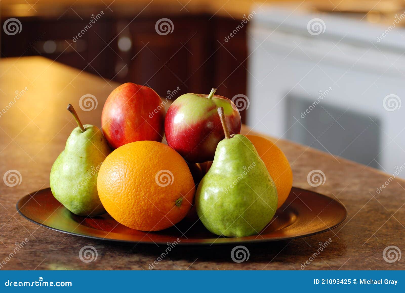Mixed fruit on wood plate stock image. Image of pear - 21093425