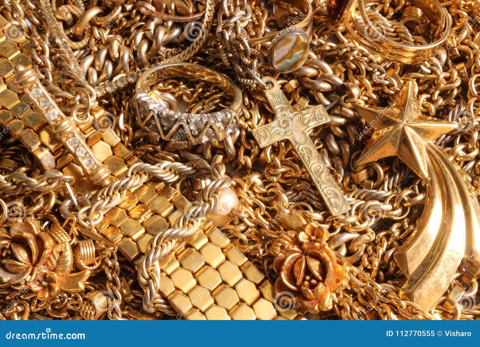 Mixed Gold Jewellery stock image. Image of close, precious - 112770555