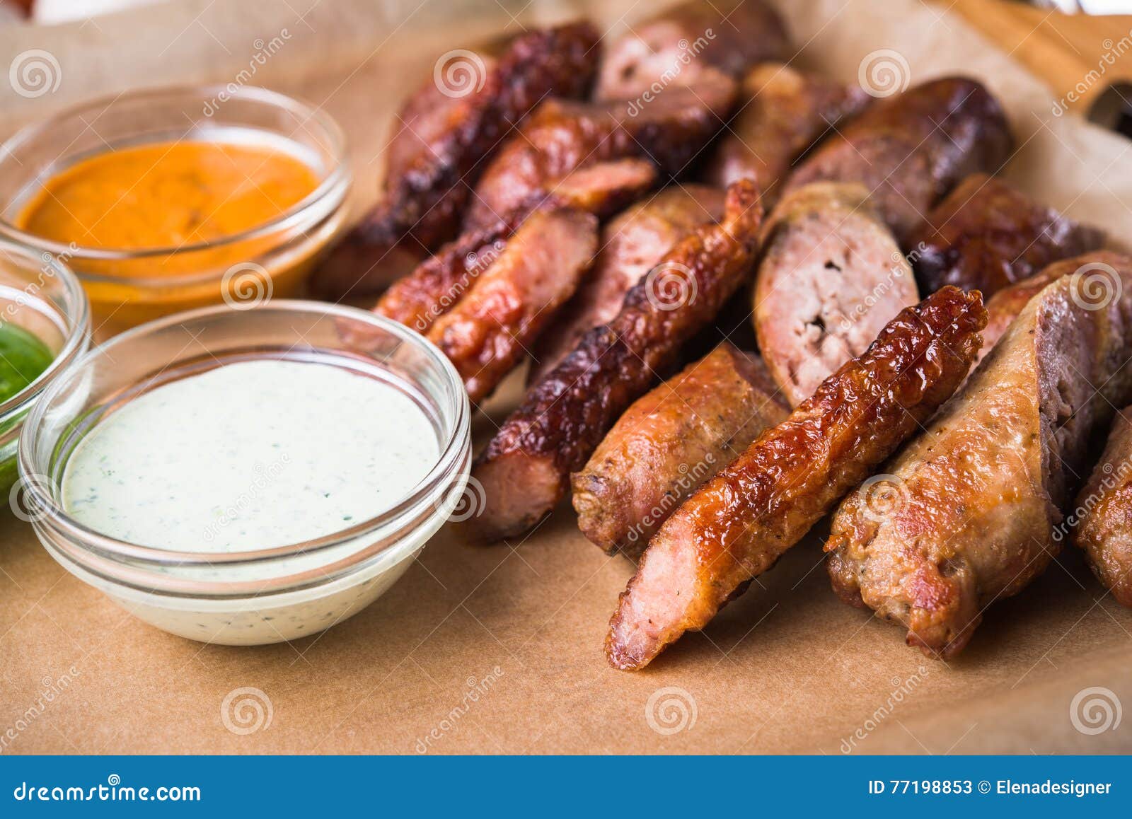 Mixed Grilled Sliced Sausages and Sauces Stock Image - Image of ...