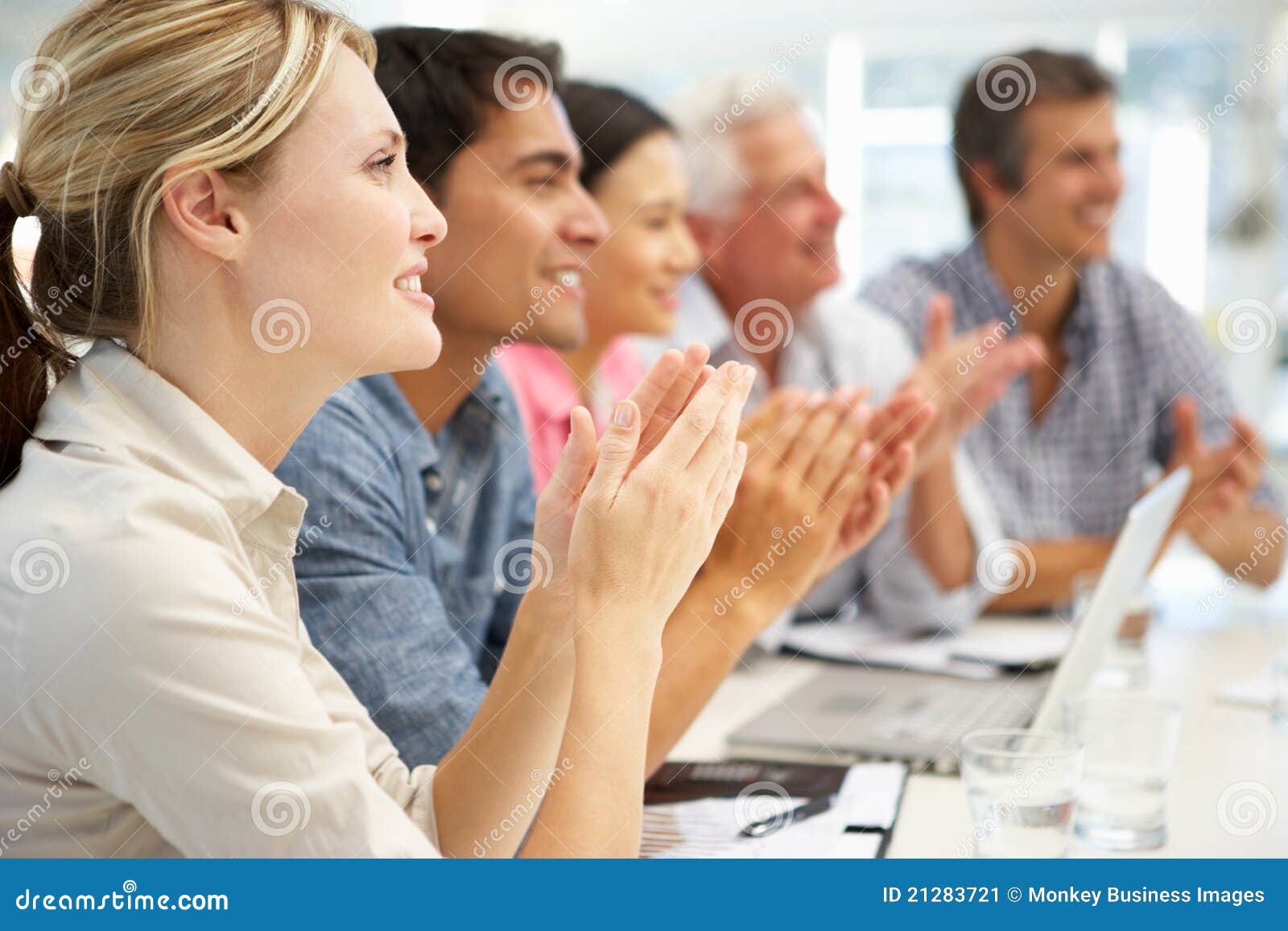 Mixed Group Clapping in Business Meeting Stock Image - Image of female ...
