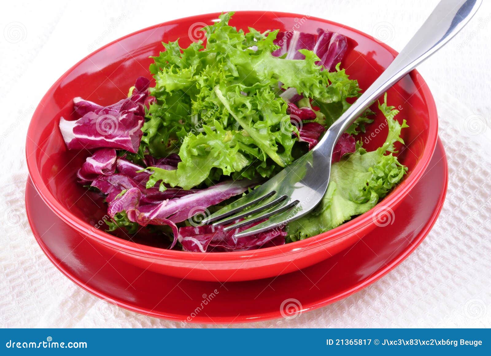 Mixed Leaf Salad in a Red Bowl Stock Image - Image of appetizing, fork ...