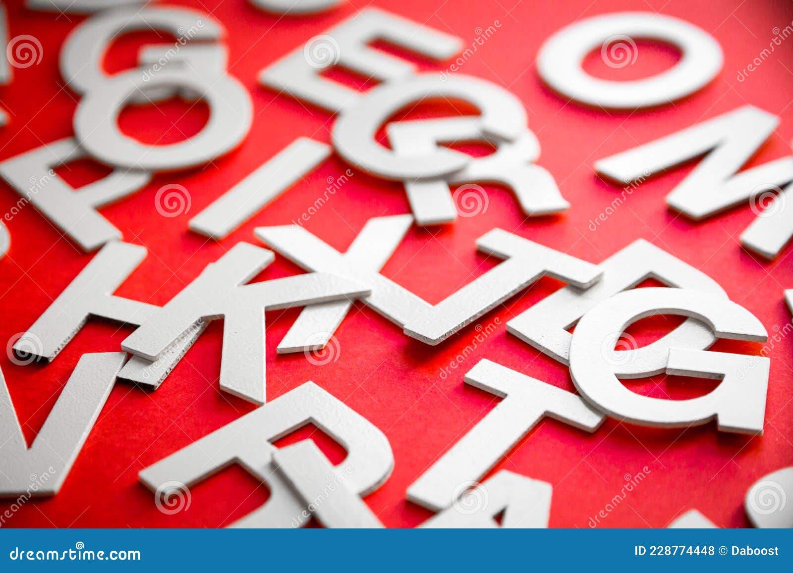 Mixed Letters Pile Close Up View Photo. Red Background Stock Photo ...