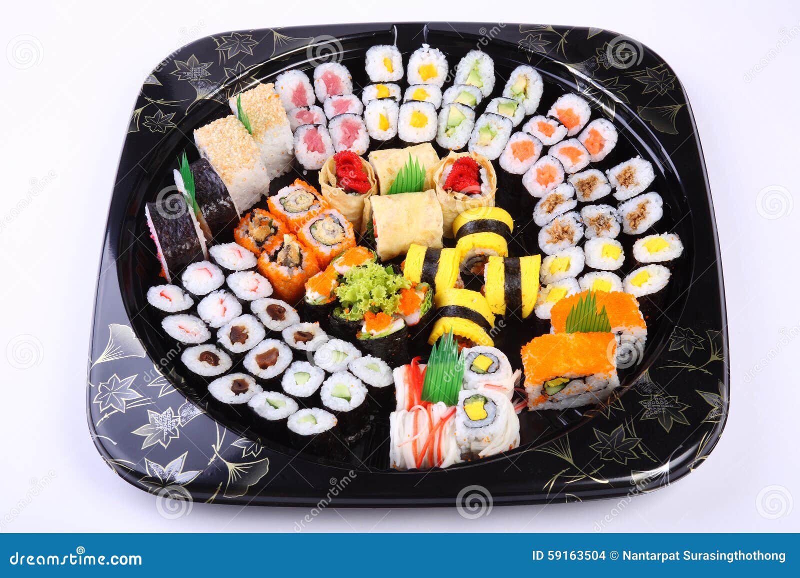 Mixed Maki Set in Black Dish Isolated on White Background Stock Photo ...