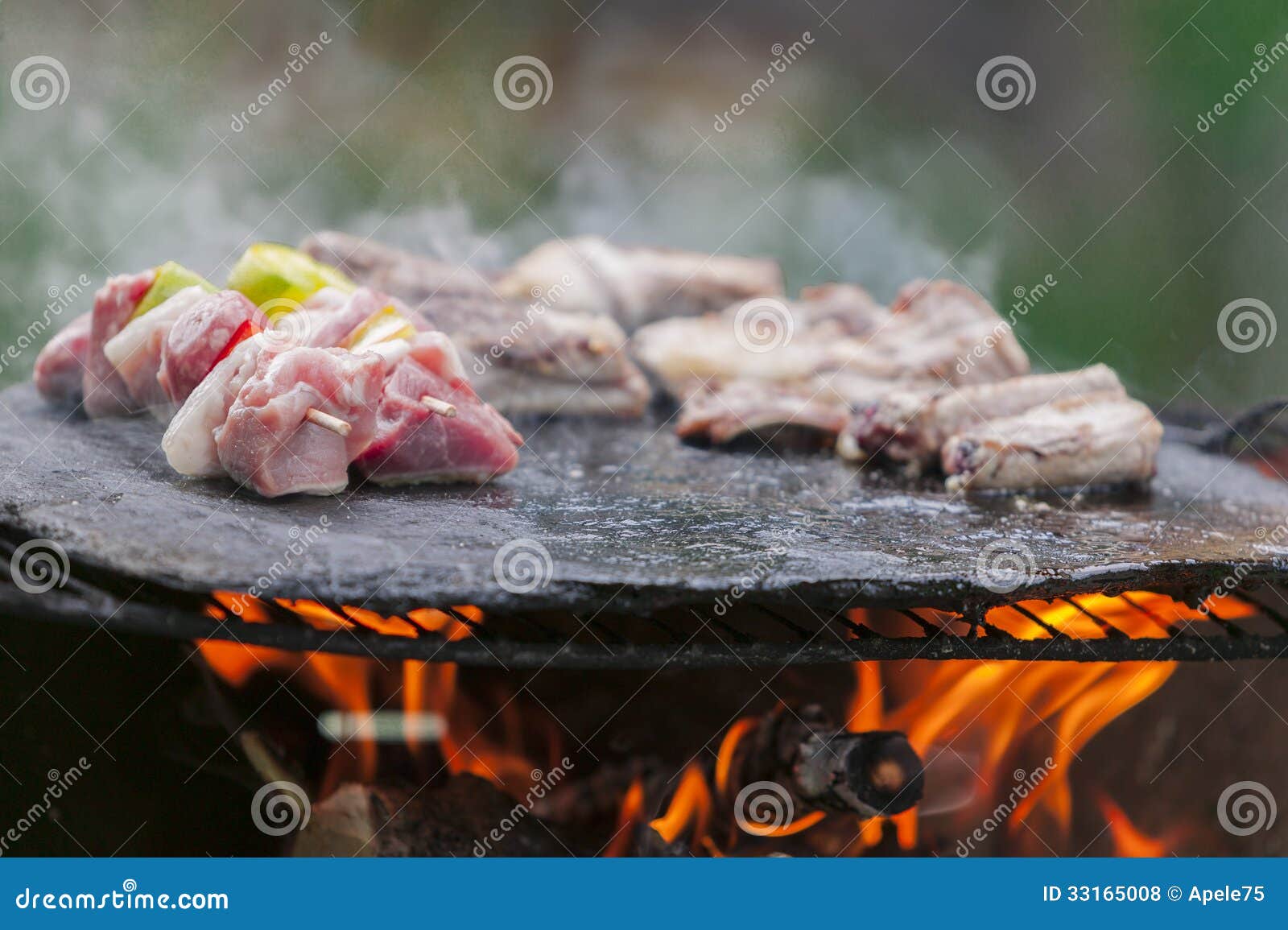 Mixed Meat Cooked on the Stone,bbq Stock Photo - Image of stone, meat ...