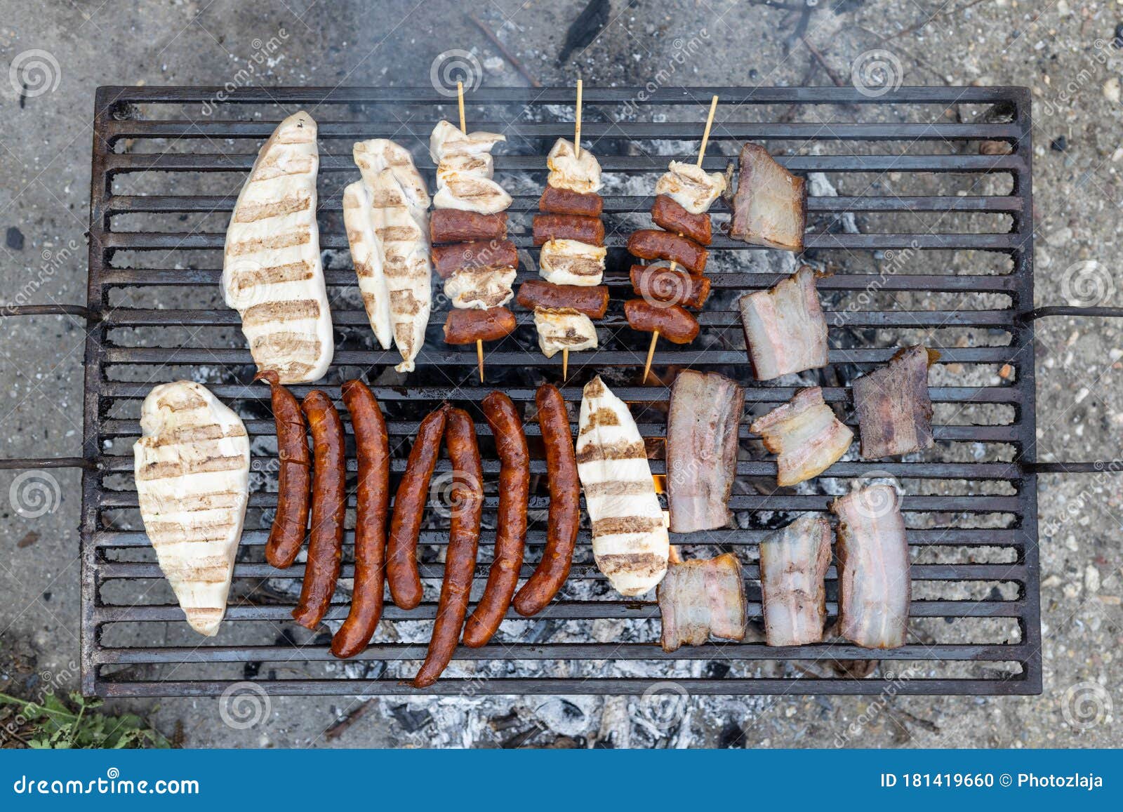 Mixed Meat Grilled on Barbecue Outside in the Picnic Stock Photo ...