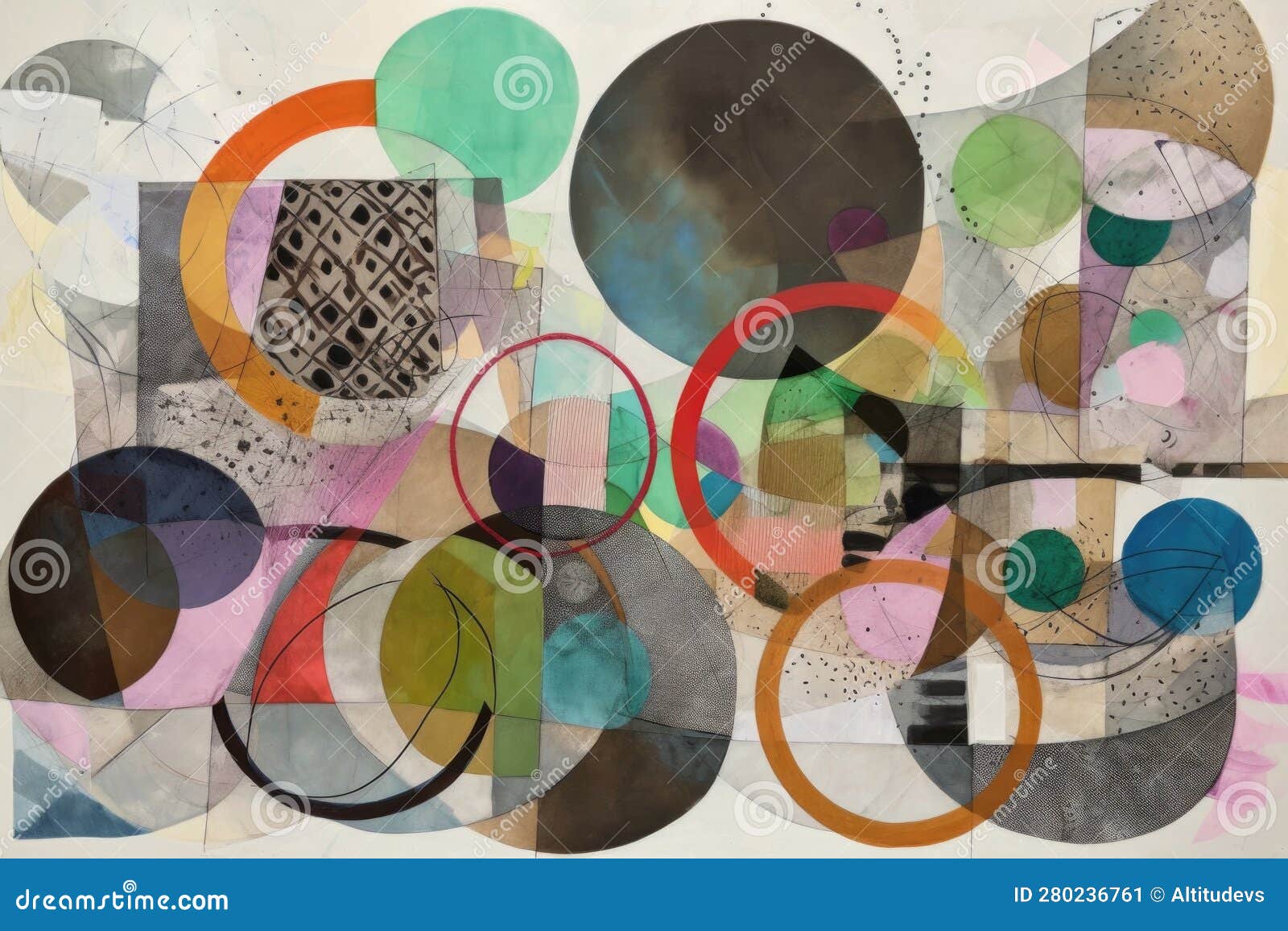 Mixed Media Artwork with Deconstructed Circles, Lines, and Triangles in ...